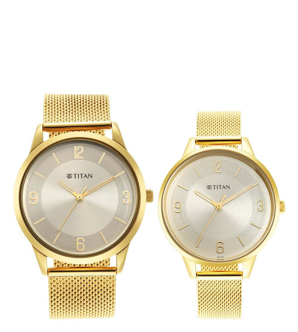 NT18062648YM01P | TITAN Bandhan Gold-Tone Dial Couple’s Watch – Sai ...