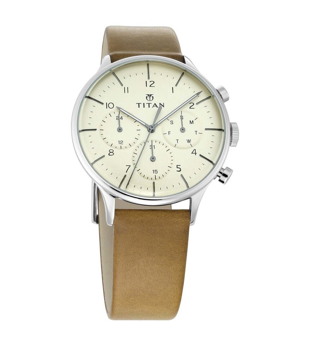 Titan NT90102SL02 – Beige Dial Leather Strap Men's Watch – Sai ...